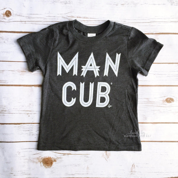 "Man Cub" Tri-Black Tee Shirt White Ink – LOVED BY HANNAH AND ELI